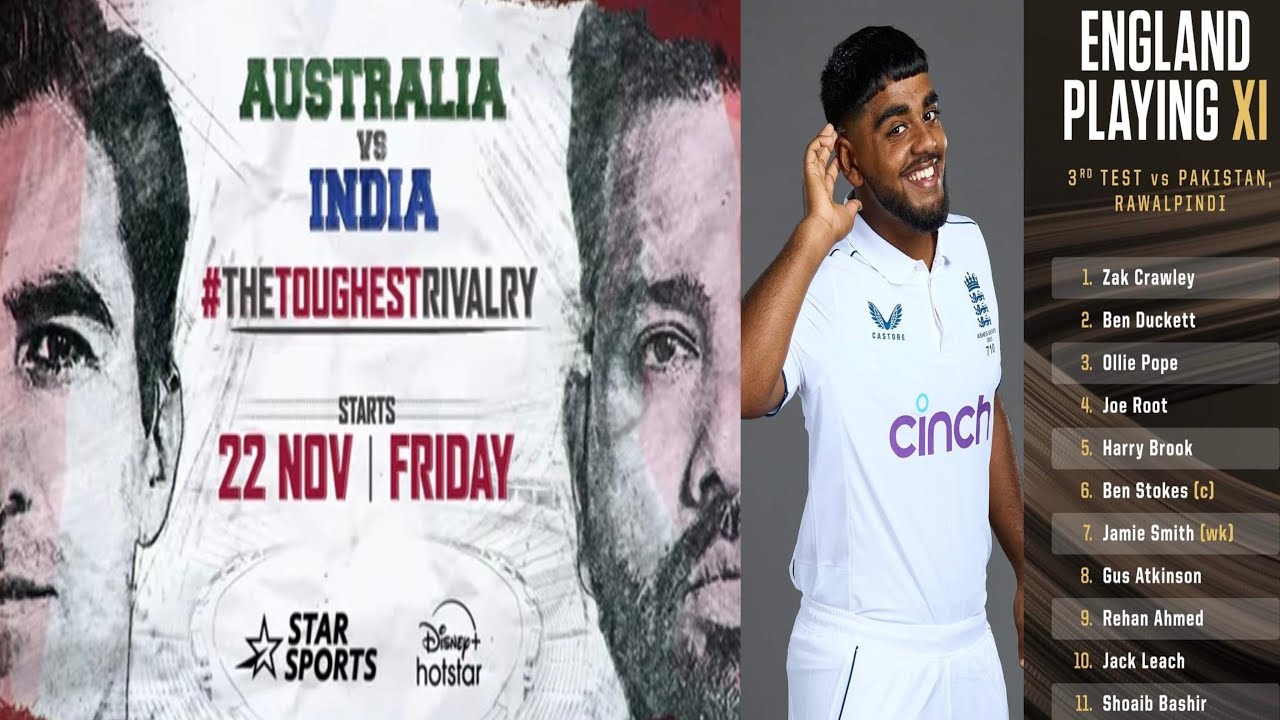 England made 2 changes for Pindi test, Rehan added, Cummins/Lyon/Starc ...