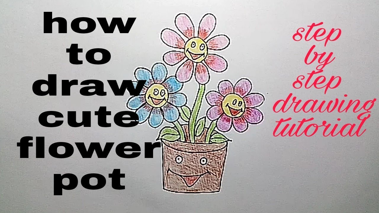 How to draw cute flower pot | drawing for kids | step by step drawing ...