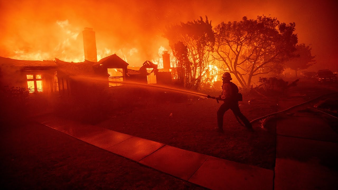 Aerial view of Southern California wildfires burning out of control ...