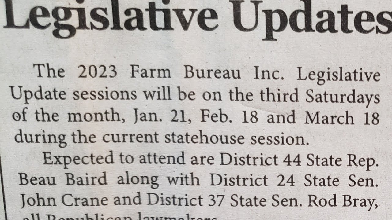 Jan 21, 2023 Indiana Farm Bureau Senate House Legislatiive News Rep ...