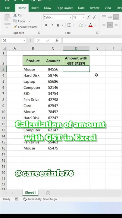 Calculation of amount with GST in Excel 🔥🔥 #excel #asmr #computer #excelformula #tricks # ...