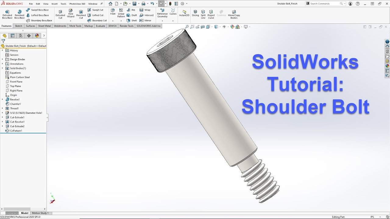 SolidWorks Tutorial: Shoulder Bolt - YouTube