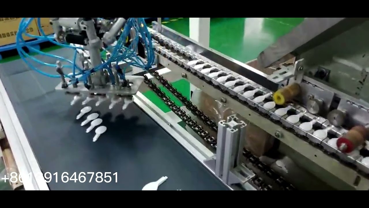 Delta robot spider arm sorting machine for spoon - YouTube