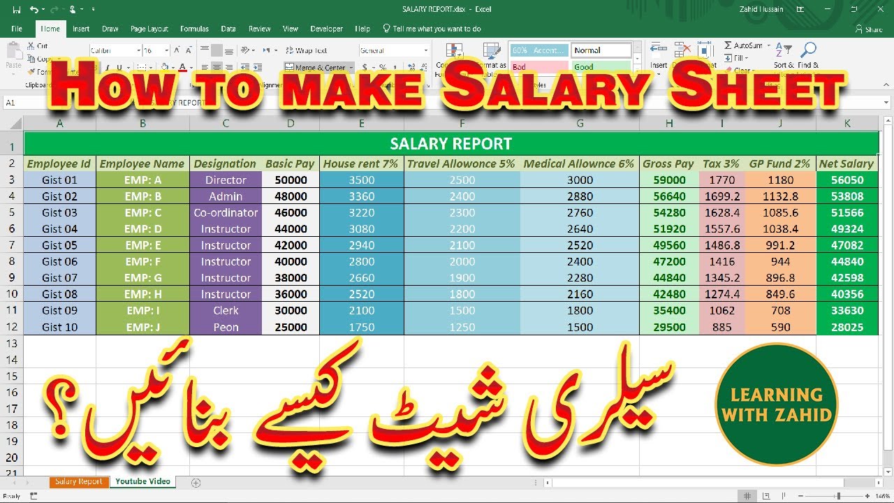 Salary Sheet In Excel How To Make Salary Sheet Pay Slip YouTube Salary Sheet In Excel How To Make Salary Sheet Pay Slip YouTube