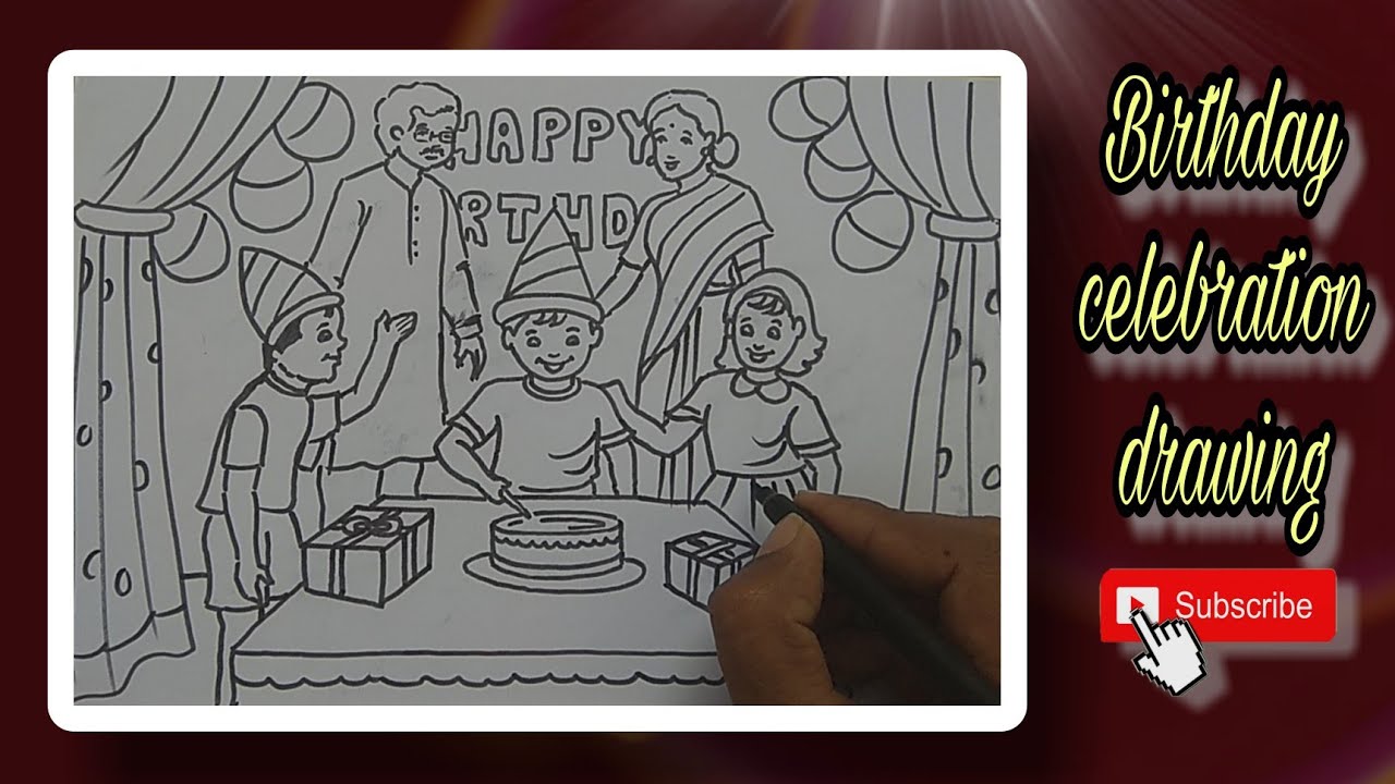 birthday celebration drawing - YouTube