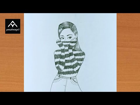 Girl Drawing|| girl hide face with sweater || hidden girl drawing #pencildrawing