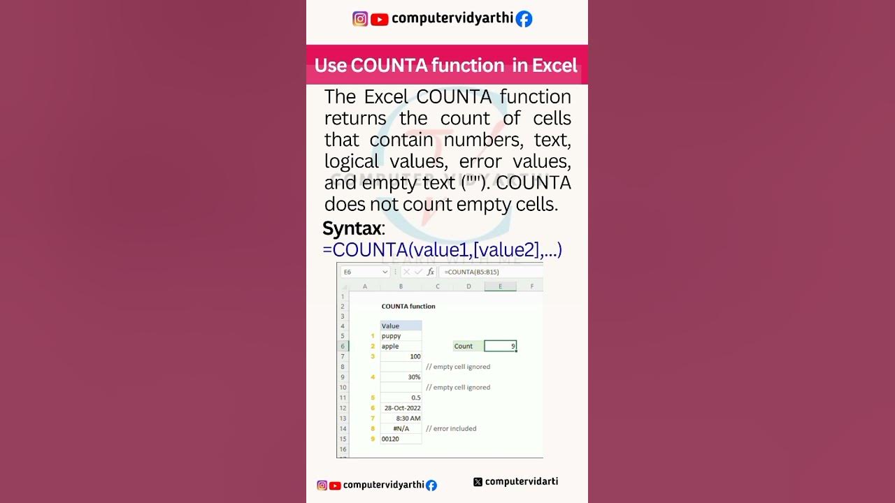 Count A function in MS Excel #computerknowledge - YouTube