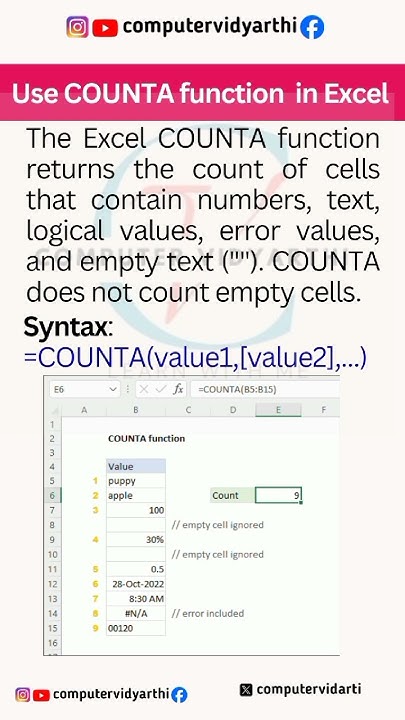 Count A function in MS Excel #computerknowledge - YouTube