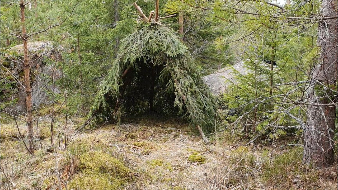 Bushcraft day trip through finnish forest - Natural shelter - Cooking ...