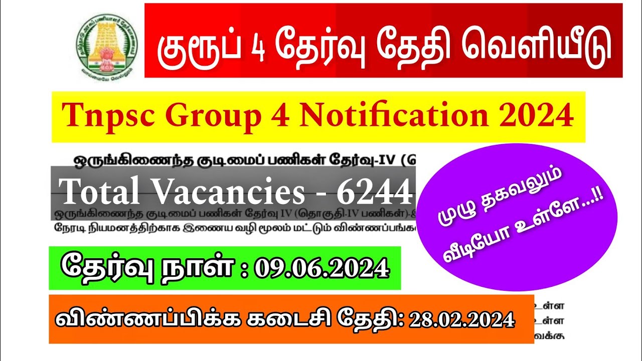 Tnpsc group 4 notification 2024| 6244 காலிப் பணியிடங்கள்|complete ...