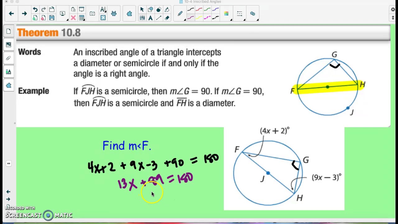 10-4 Inscribed Angles - YouTube