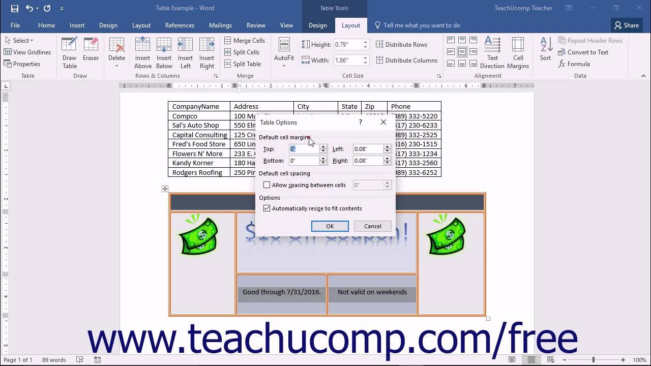 Word 2016 Tutorial Aligning Text in Table Cells Microsoft Training ...