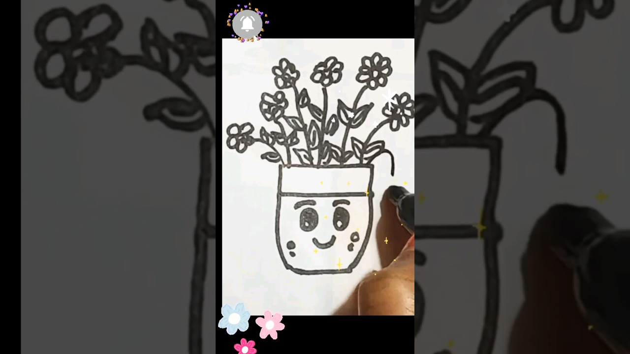 cute flowering pot drawing for kids. - YouTube