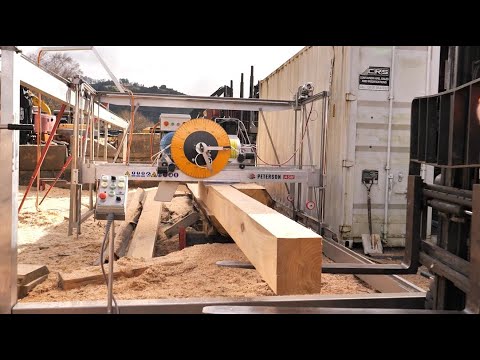 FAST Automated Sawmill cutting 8x10 Gum Beam in 2 Mins HANDS FREE - YouTube