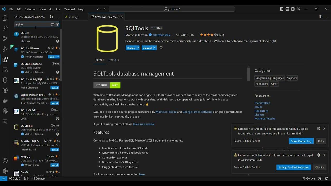 How To Connect Database To Nodejs Server Nodejs Sqlite3 Sql Backend Youtube