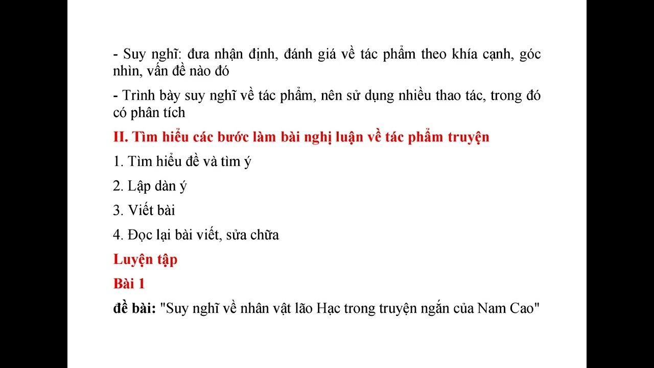 Cách Làm Bài Nghị Luận Về Tác Phẩm Truyện Hoặc đoạn Trích Youtube