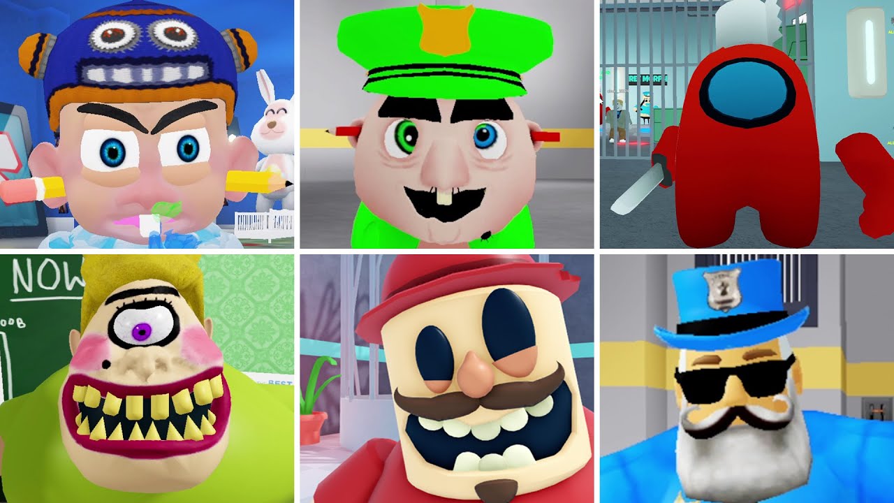 5 SCARY OBBY GAMEPLAY Bruno Family Prison, Among Us, Papa Pizza, Baby ...