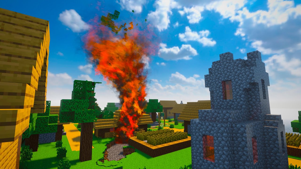 Fire tornado in minecraft village Teardown - YouTube