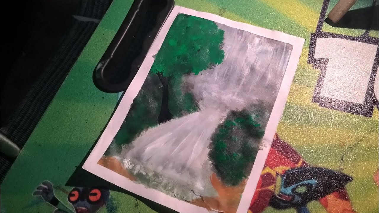 waterfall drawing with poster colour||how to make waterfall drawing ...