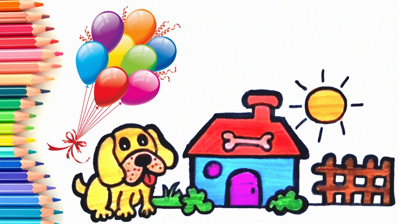 How to draw puppy house/drawing for kids/kids art hub - YouTube