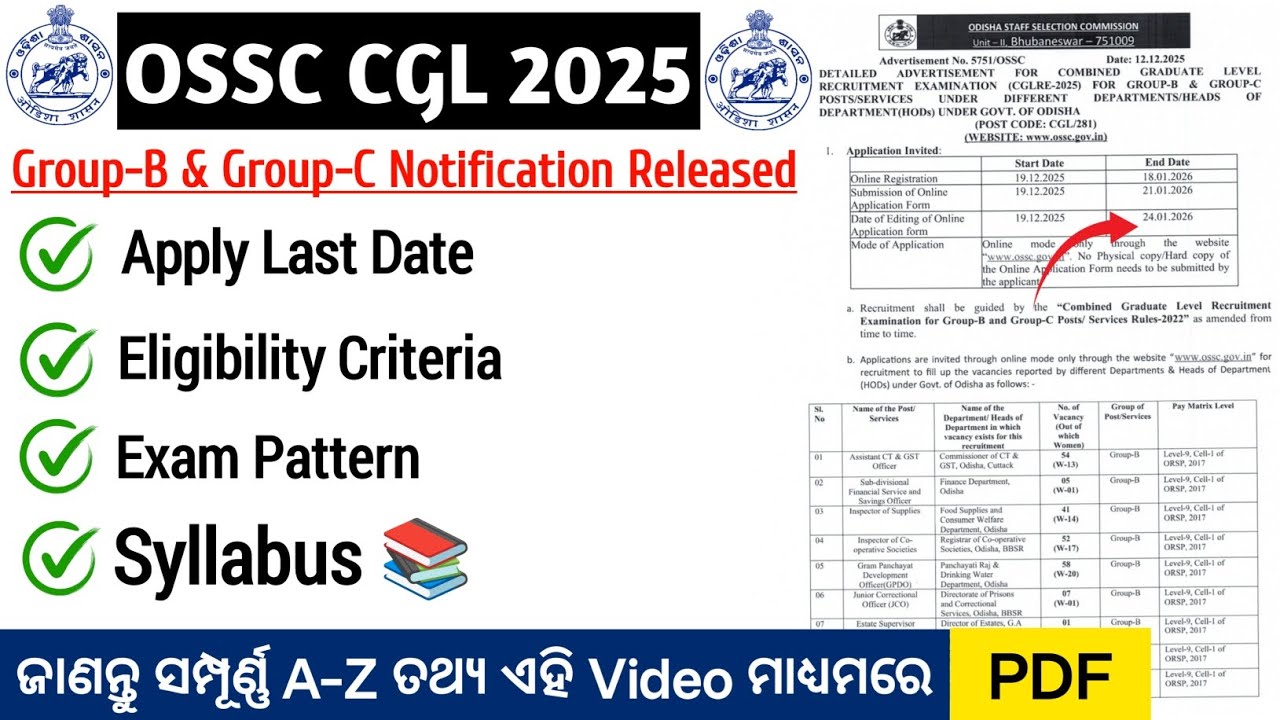 OSSC CGL 2025 Notification ଆସିଗଲା 📚/OSSC CGL New Syllabus 2025-26 - YouTube