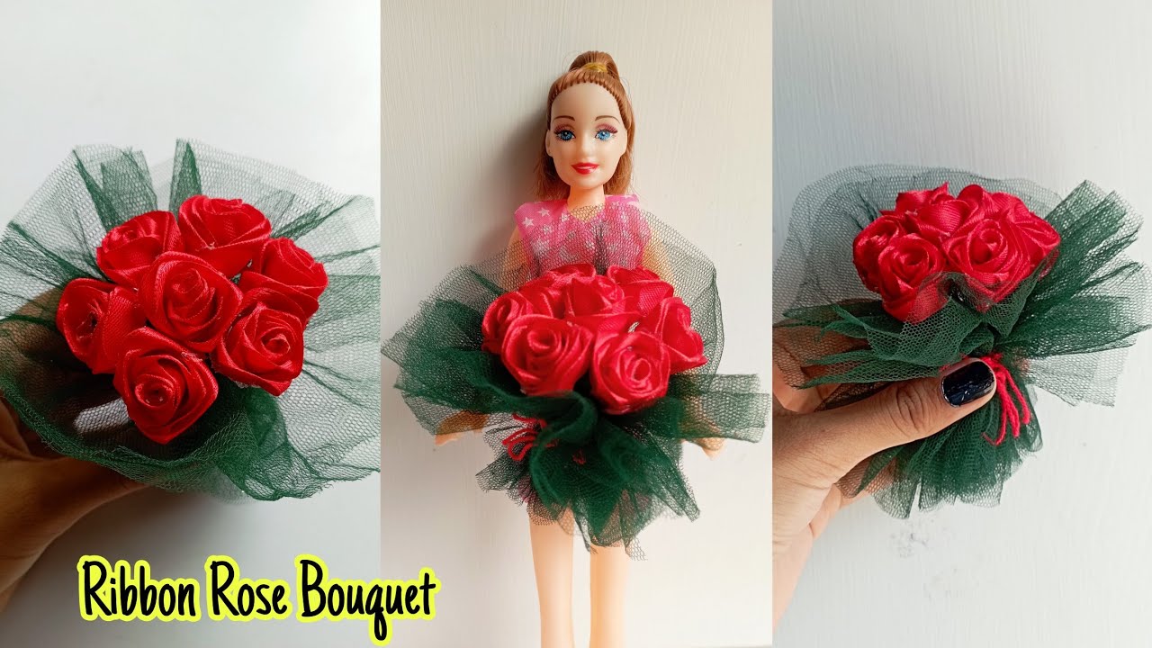 Mini Rose Flower Bouquet | Satin Ribbon Flower Bouquet Making ...