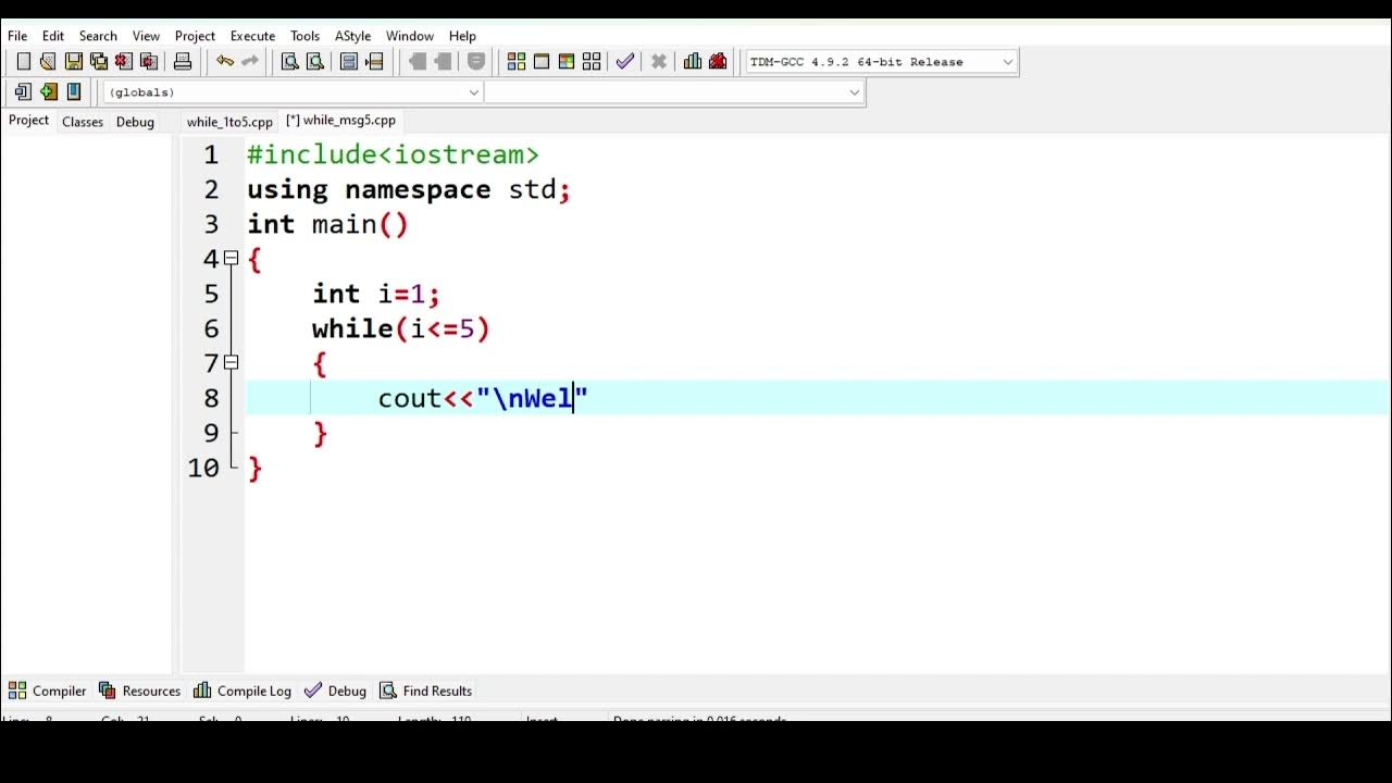 Print welcome message five times program by using while loop of C++ language - YouTube