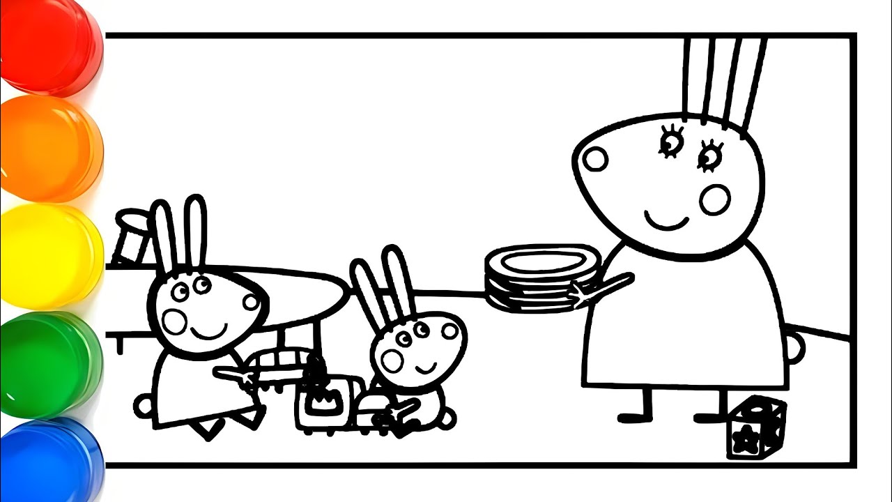 Mrs. Rebecca Rabbit with their kids Drawing Easy | Peppa Pig Drawing ...