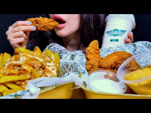 ASMR WINGSTOP BONELESS CHICKEN + CHEESE FRIES MUKBANG (No Talking) EATING SOUNDS