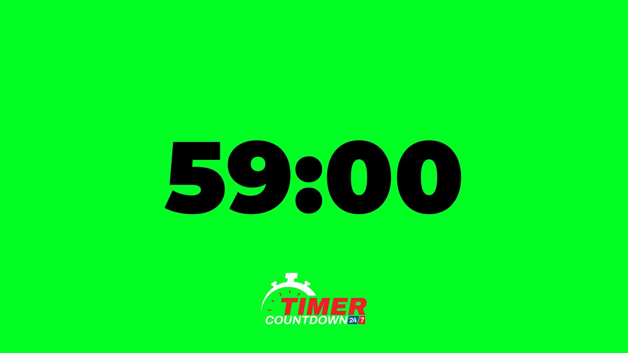 59-Minute Green Screen Timer | Black Text Countdown with Alarm - YouTube