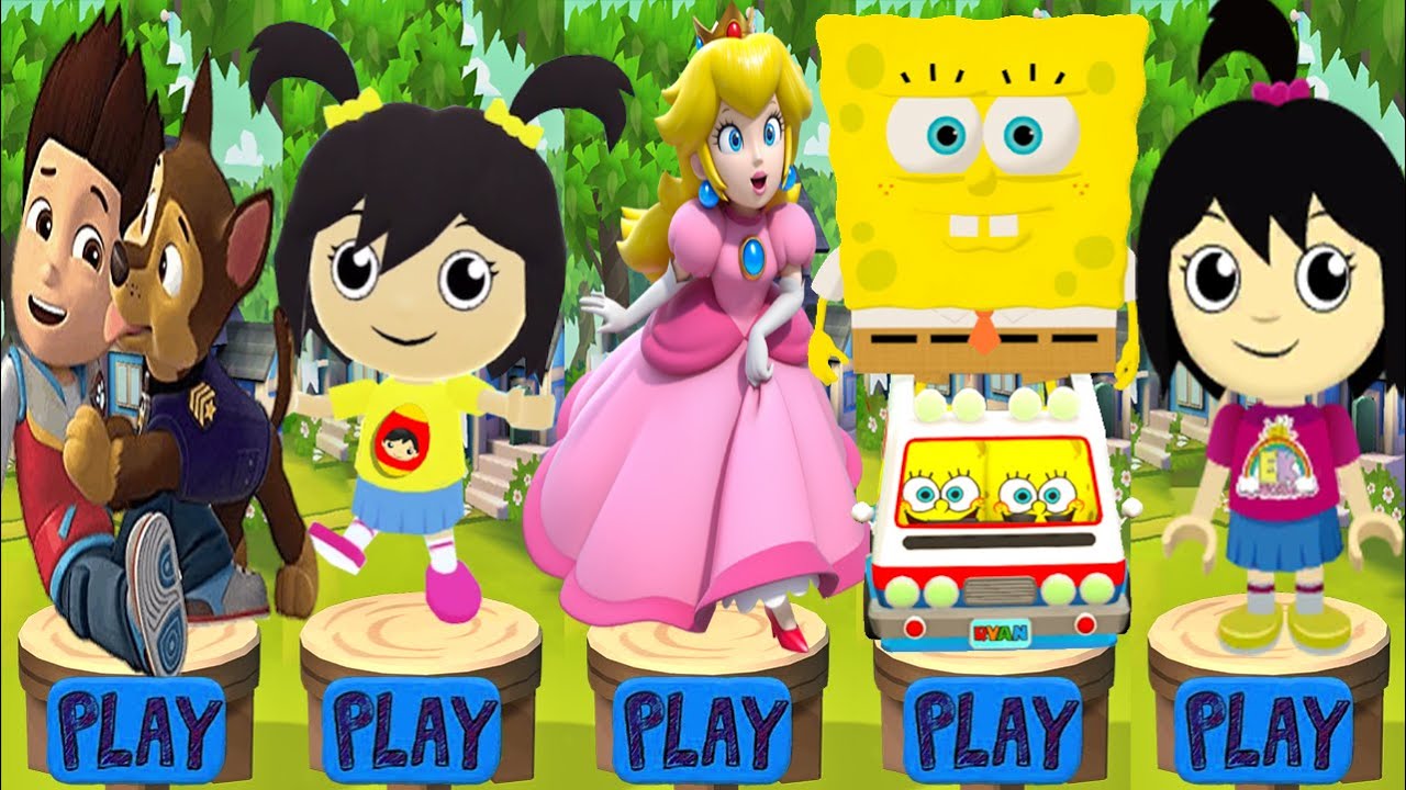 Tag with Ryan - Kaji sisters Emma and Kate vs Ryder vs SpongeBob vs ...