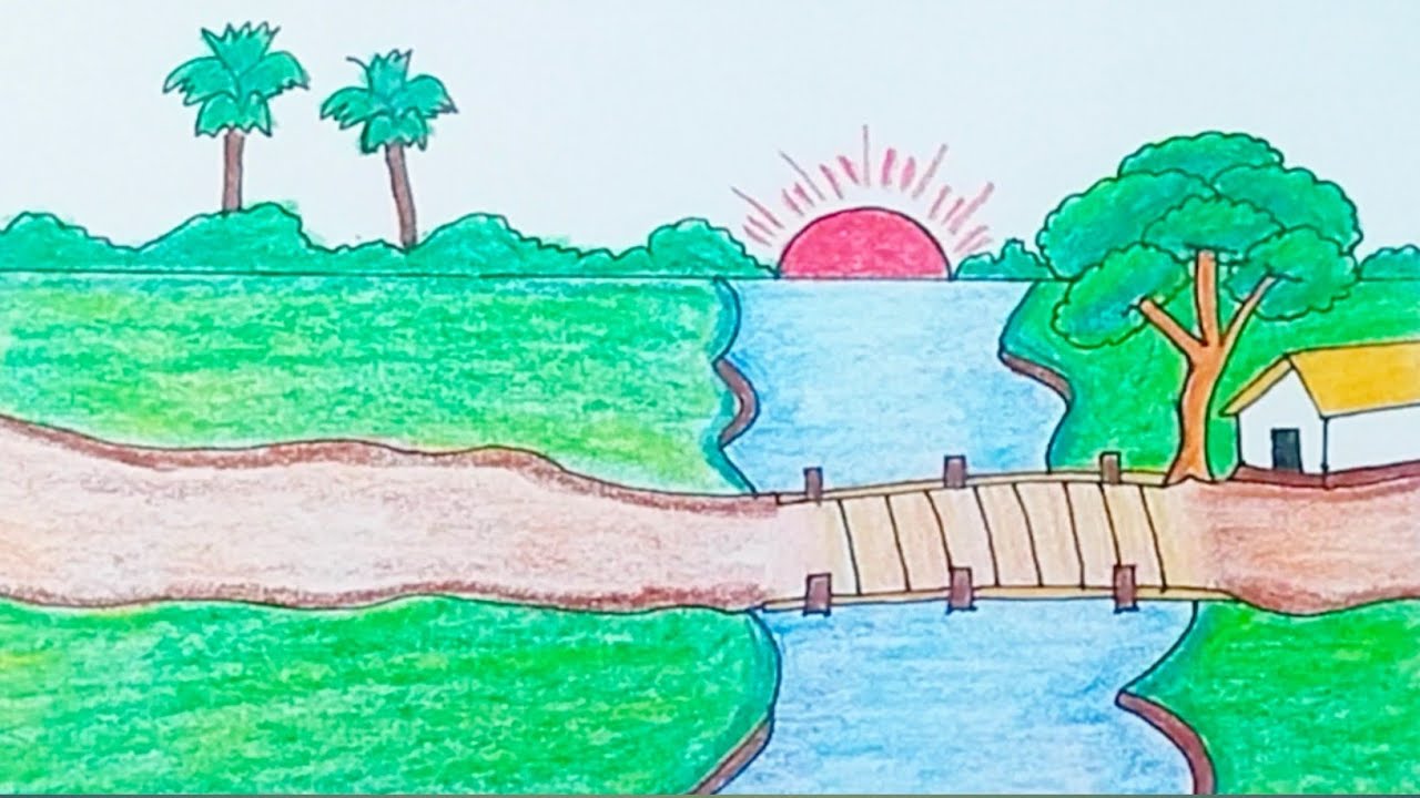 Village scenery drawing 🏠🏠 Gramer drisso drawing easy 💥💥 - YouTube