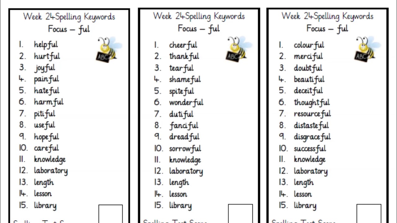 This week's spelling words -ful. - YouTube