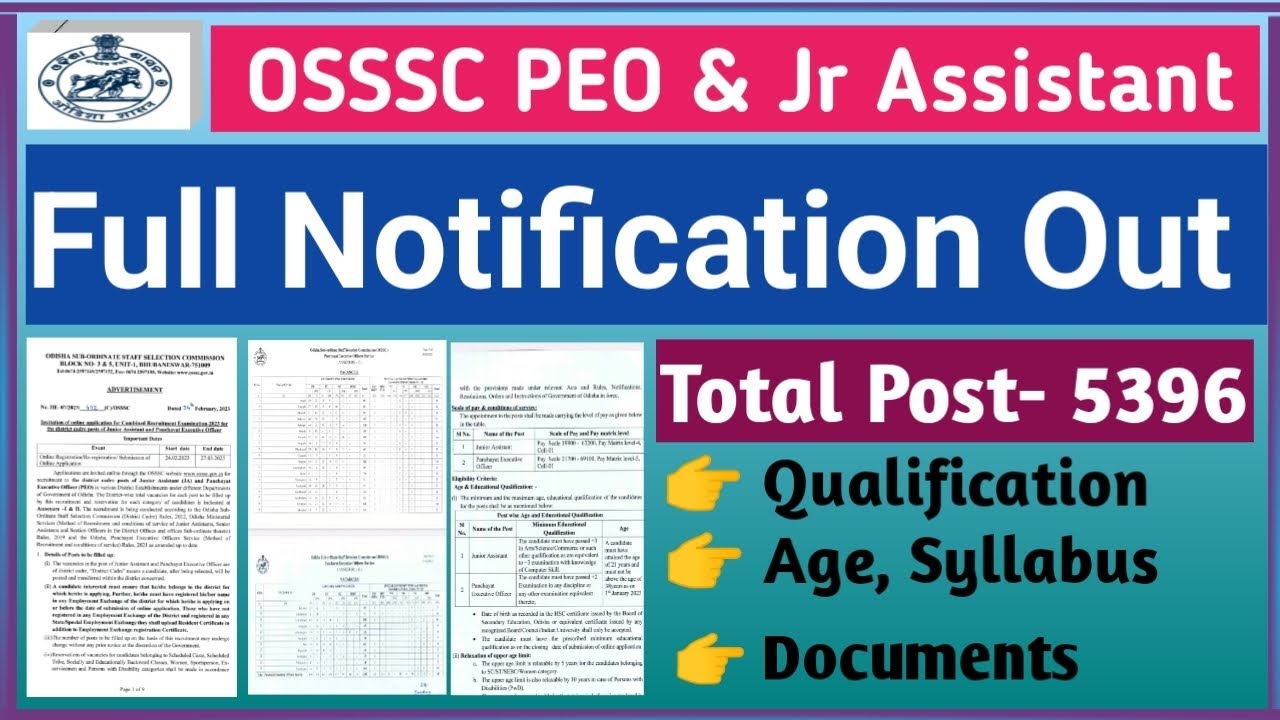 OSSSC PEO & Junior Assistant Vacancy 2023,Full notification out#osssc# ...