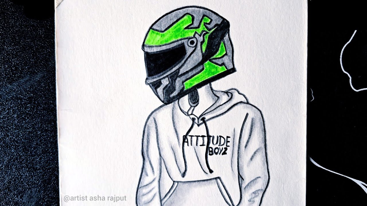 how to draw attitude boy with bike helmet | helmet boy drawing | pencil ...