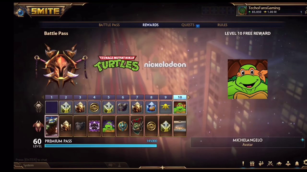 Smite teenage mutant ninja turtle battle pass everything you get - YouTube
