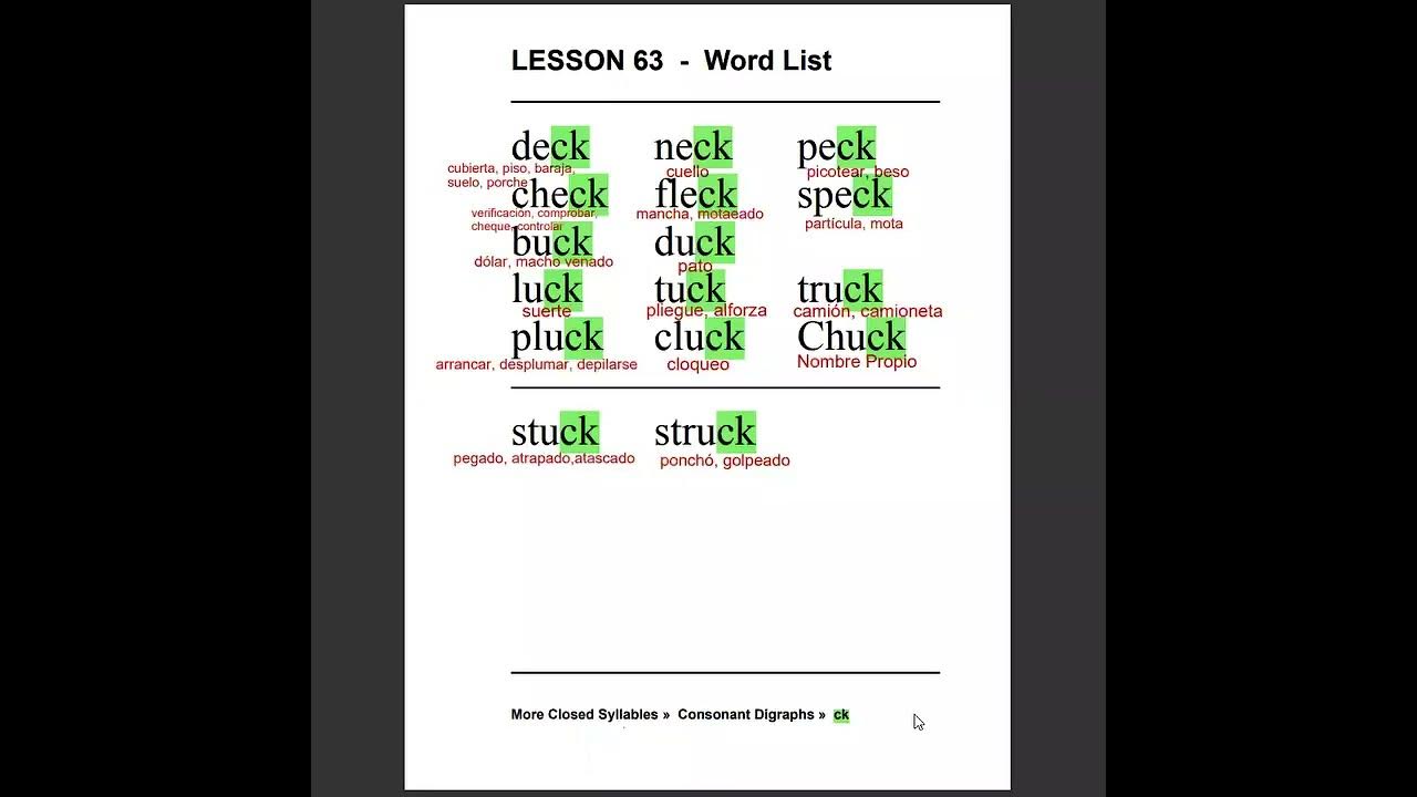 Phonics Lesson 63 More Closed Syllables » Consonant Digraphs » ck - YouTube
