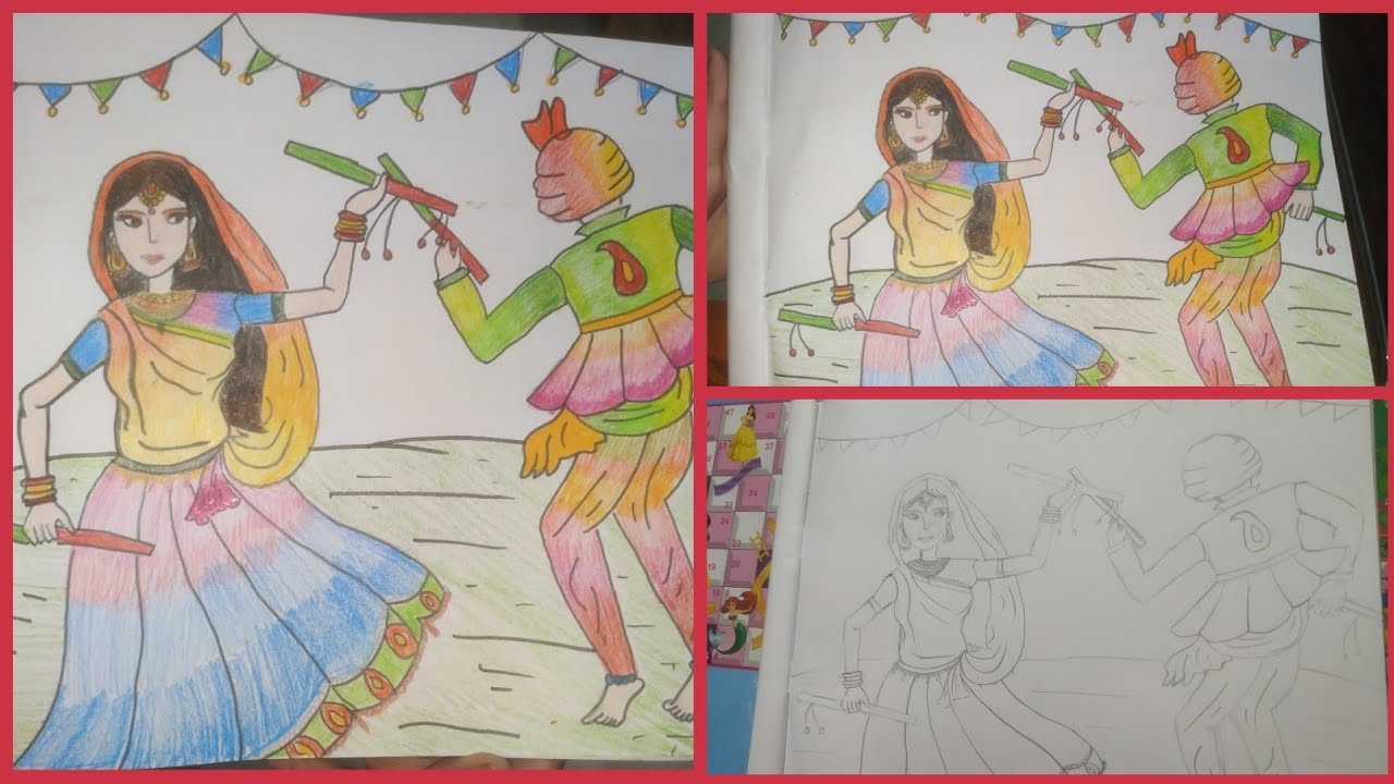 How to the drawing of folk dance of Gujarat (Garba)#Diya Dey# - YouTube