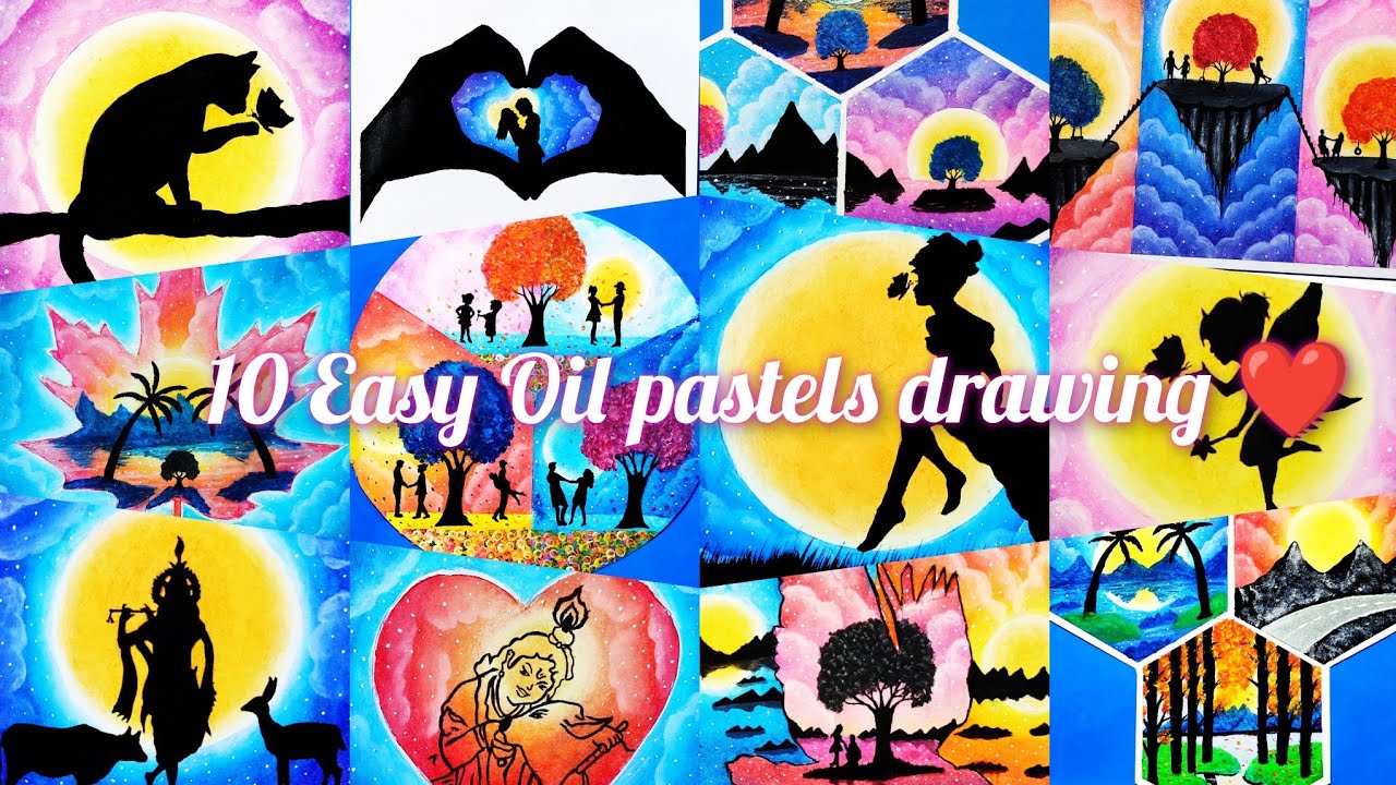 10 Easy Oil pastels drawing ️ | Oil Pastel Drawing for Beginners -step ...