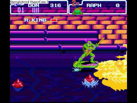 TMNT4: Turtles in Time (SNES) "Sewer Surfin'" Hard - YouTube