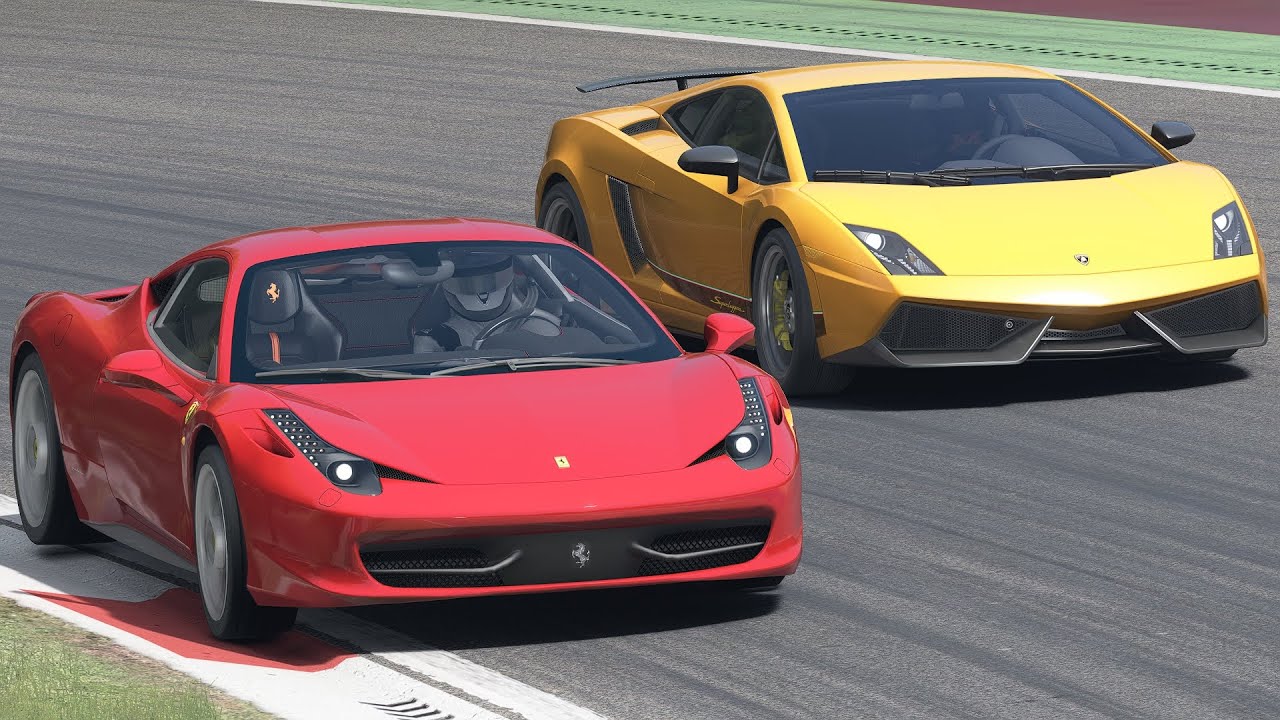 Ferrari 458 Italia vs Lamborghini Gallardo SL at Monza - YouTube