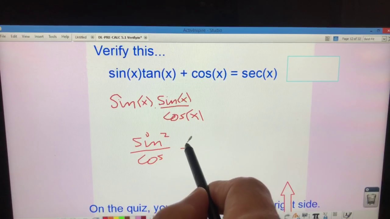 Pre Calculus 5.1 Verify Trigonometric Identities part 4 - YouTube