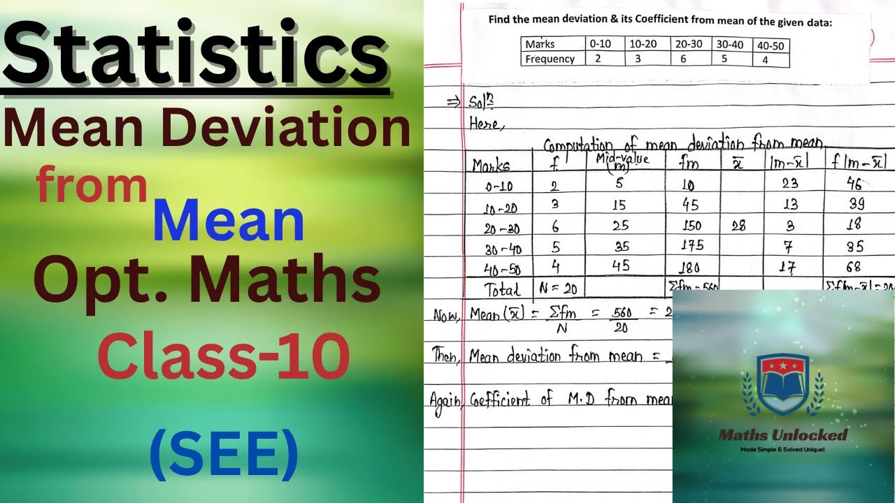 Mean Deviation From Mean || Statistics || Opt. Maths || Class-10 || SEE ...