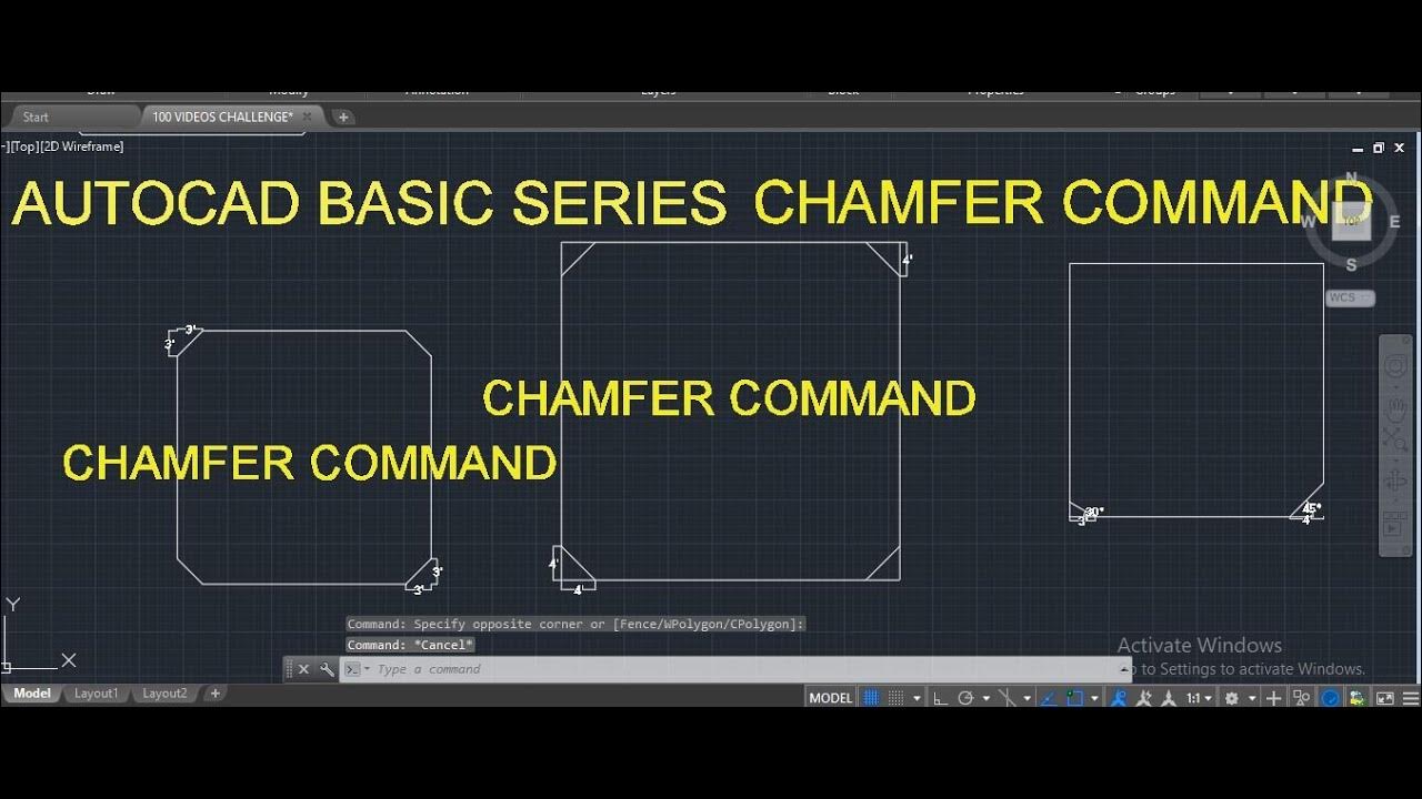 AUTOCAD BASIC SERIES | CHAMFER COMMAND | FILLET COMMAND | AUTOCAD COMMANDS - YouTube