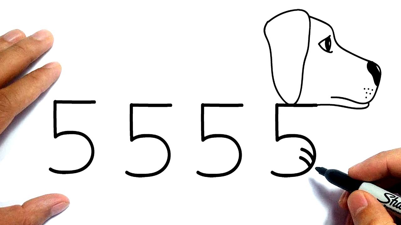 How To Draw A Dog From Numbers 5555 - YouTube