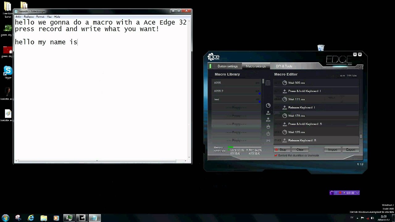 Ace Edge 3200, creating macro - YouTube