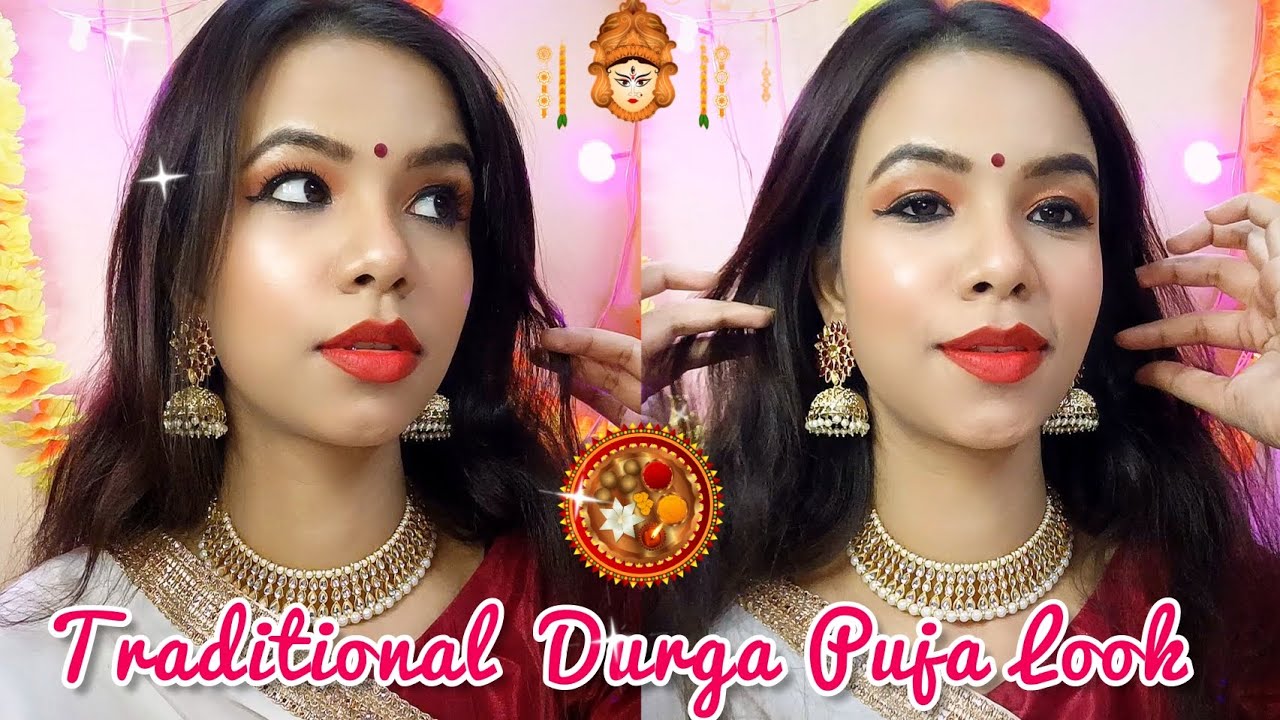 GRWM ♥️🪷🪔For Durga Puja 2023 Look 🪔 with traditional touch Golden eye ...