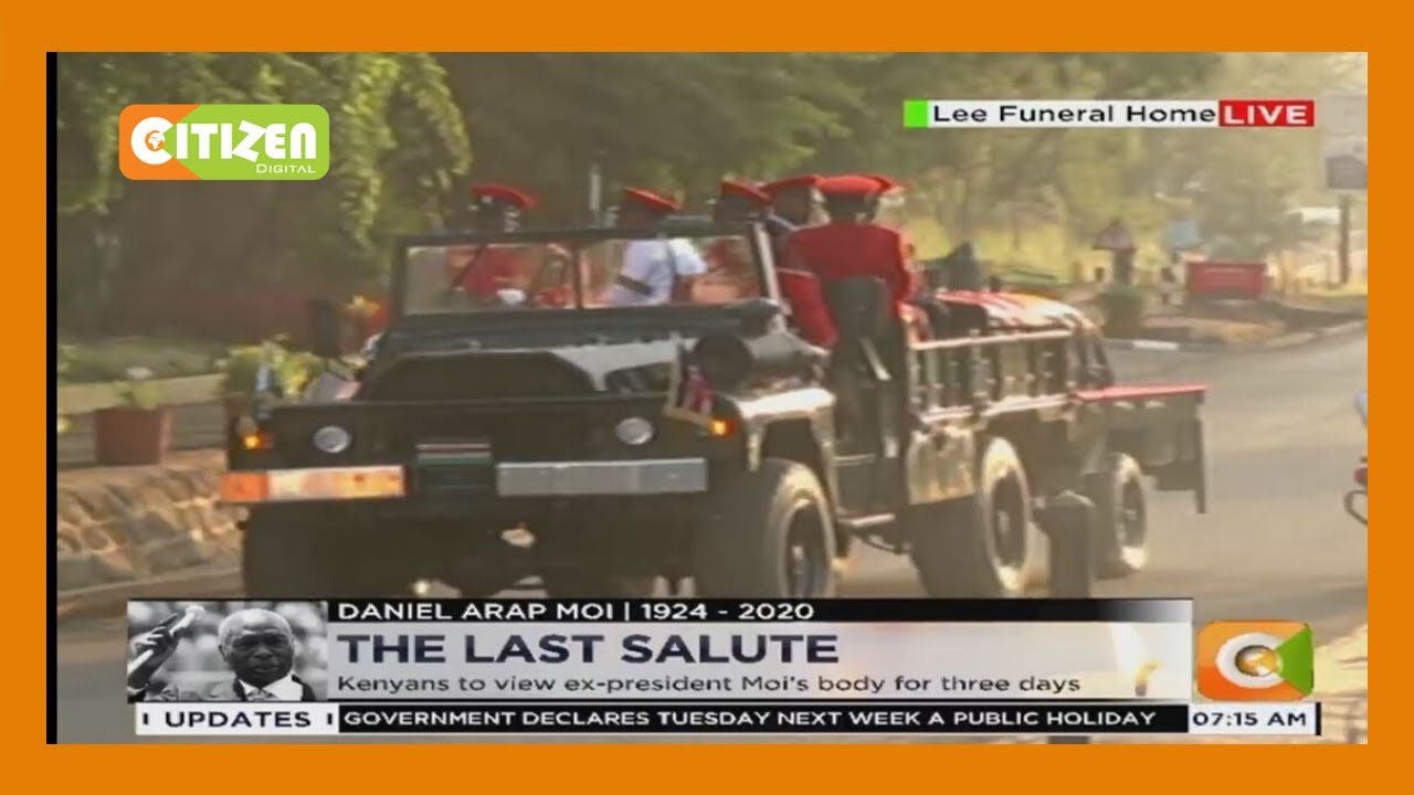 The late former president Daniel Moi’s cortège leaves Lee funeral home ...