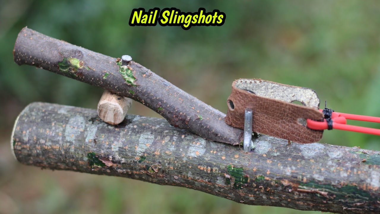 Nail Slingshots-How To Make a Wooden Powerful Slingshots, Survival ...