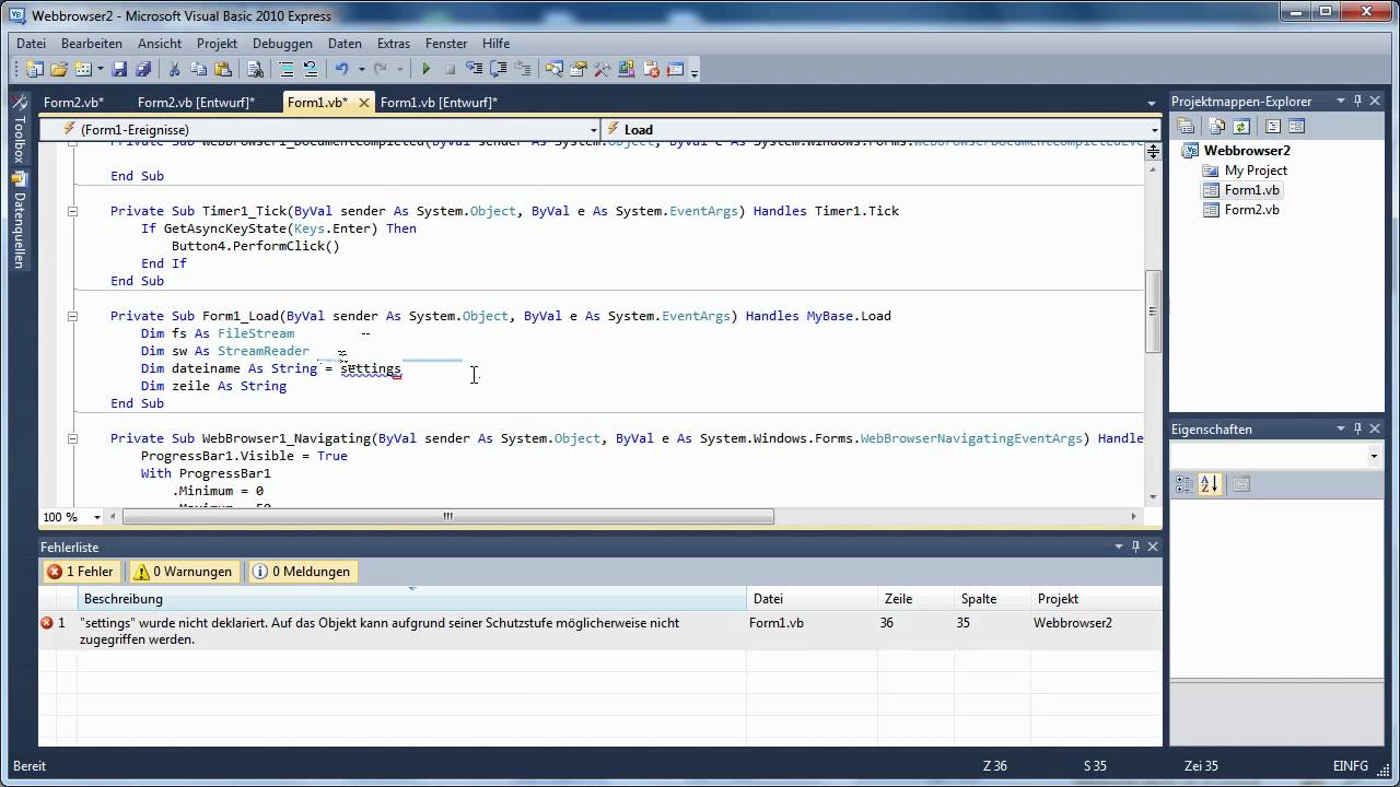 Visual Basic 2008/10 Webbrowser mit Startseite Part2 - YouTube